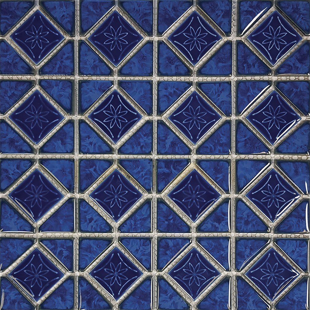 Blue Mosaic Waterline Tile | Mini Akron Series Pool Tile