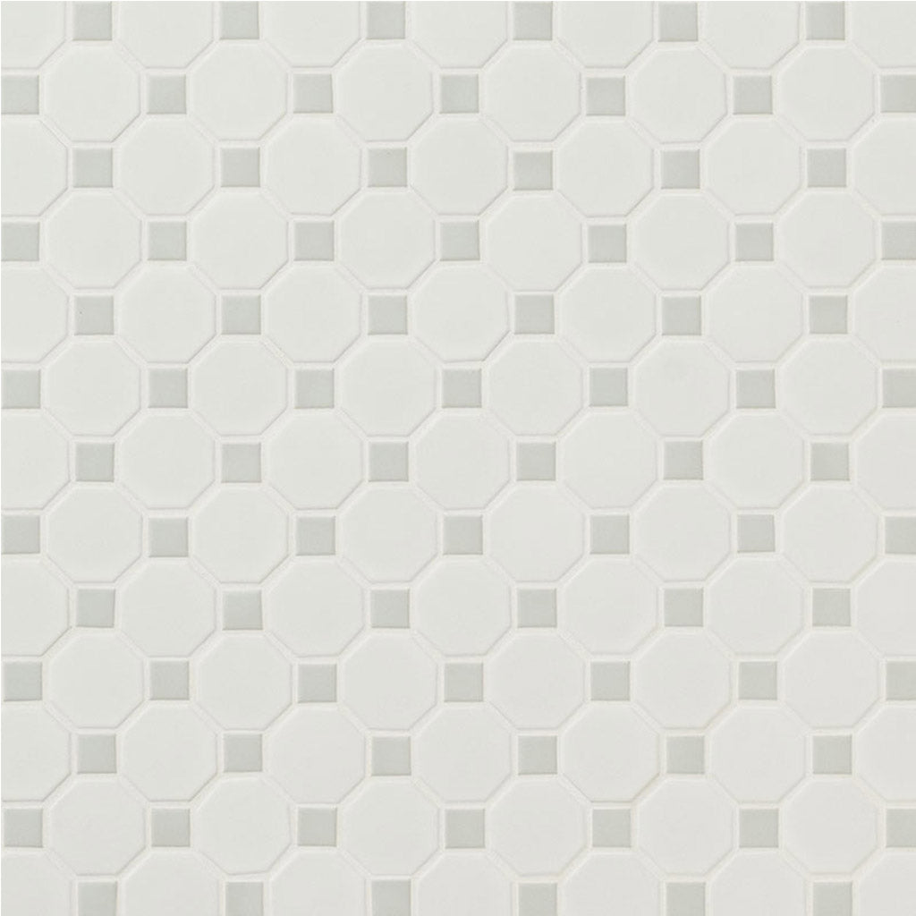 Matte White and Gray, Octagon Mosaic | Porcelain Wall and Floor Tile ...