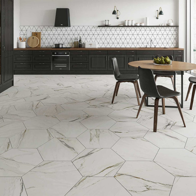 Thassos Gold Satin, Hexagon Porcelain Tile | Tesoro Floor & Wall Tile ...