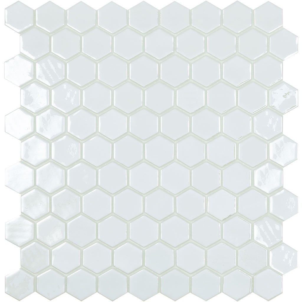 Raw White, Hexagon Glass Tile | Mosaic Tile by Vidrepur – AquaBlu Mosaics