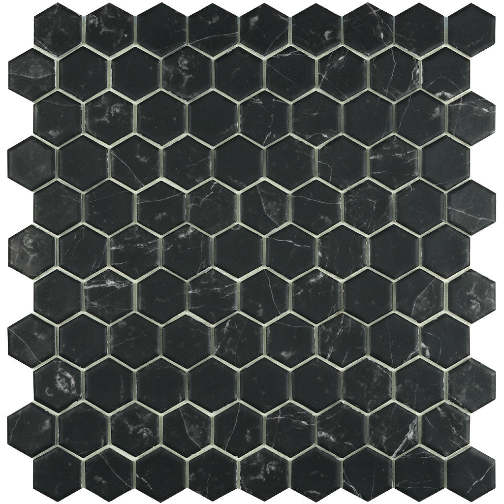 Supreme Marquina, Hexagon Glass Tile | Mosaic Tile by Vidrepur