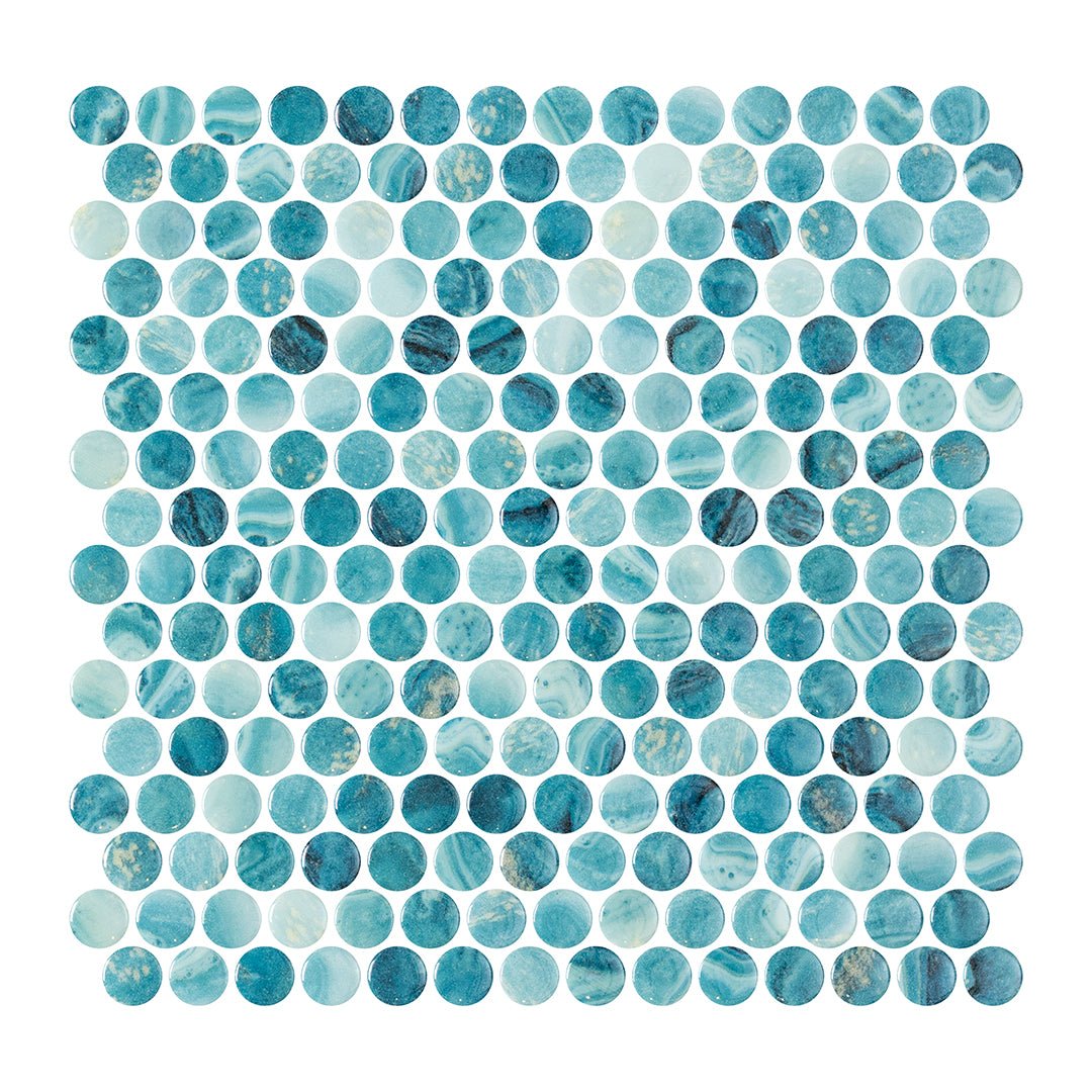 Forest Aqua, Penny Tile | Glass Mosaic Tile by Aquatica