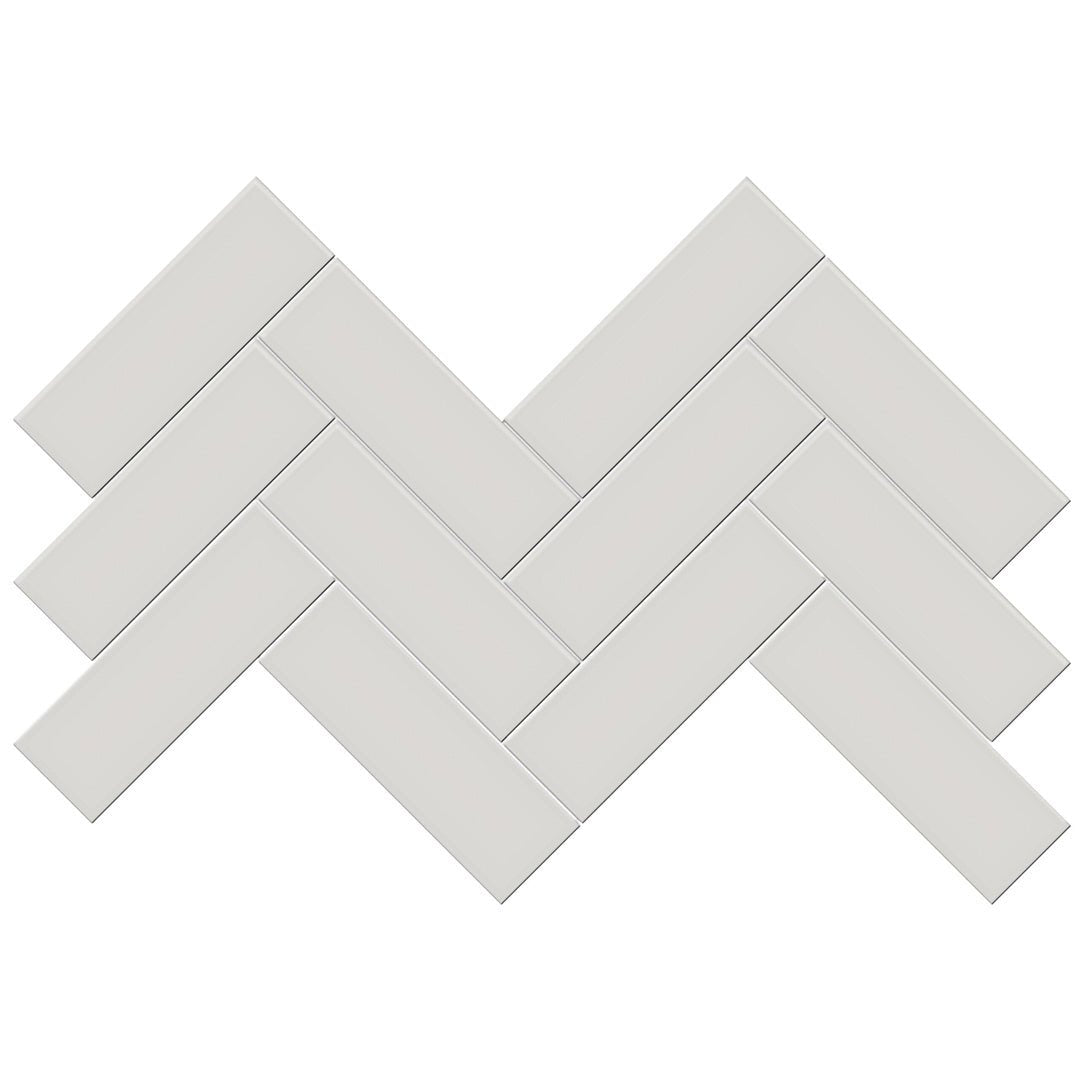 Soho Halo Grey Glossy, 2" x 6" Herringbone Ceramic Tile