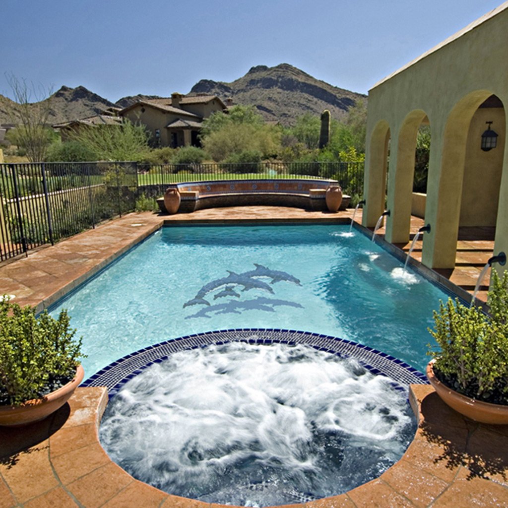 Double Dolphins w/Shadow | BD42D/SH | Pool Mosaic by Custom Mosaics ...