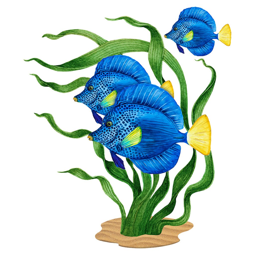 Blue Fish in Grass Pool Mosaic | Mosaic Tiles for Pools