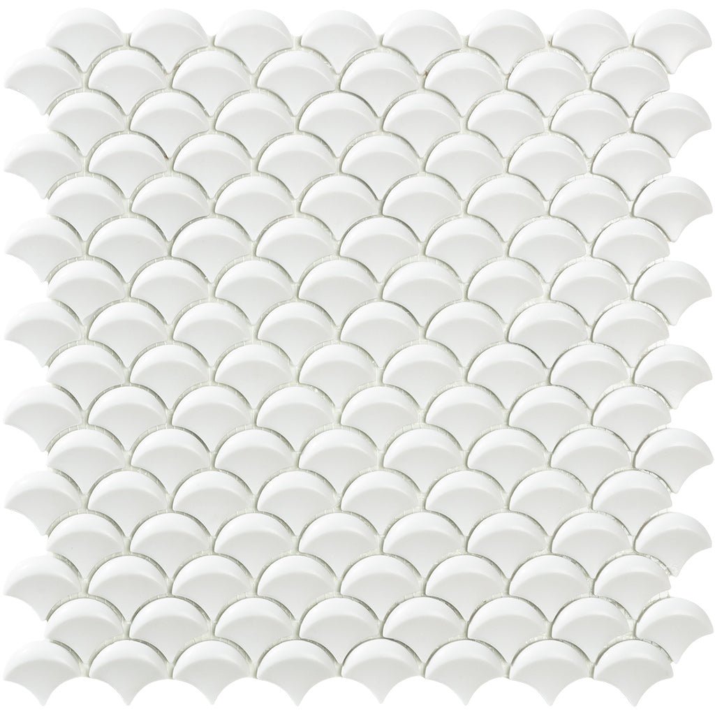 White Glossy 3D Fish Scale Mosaic | Glass Pool Tile by Vidrepur ...