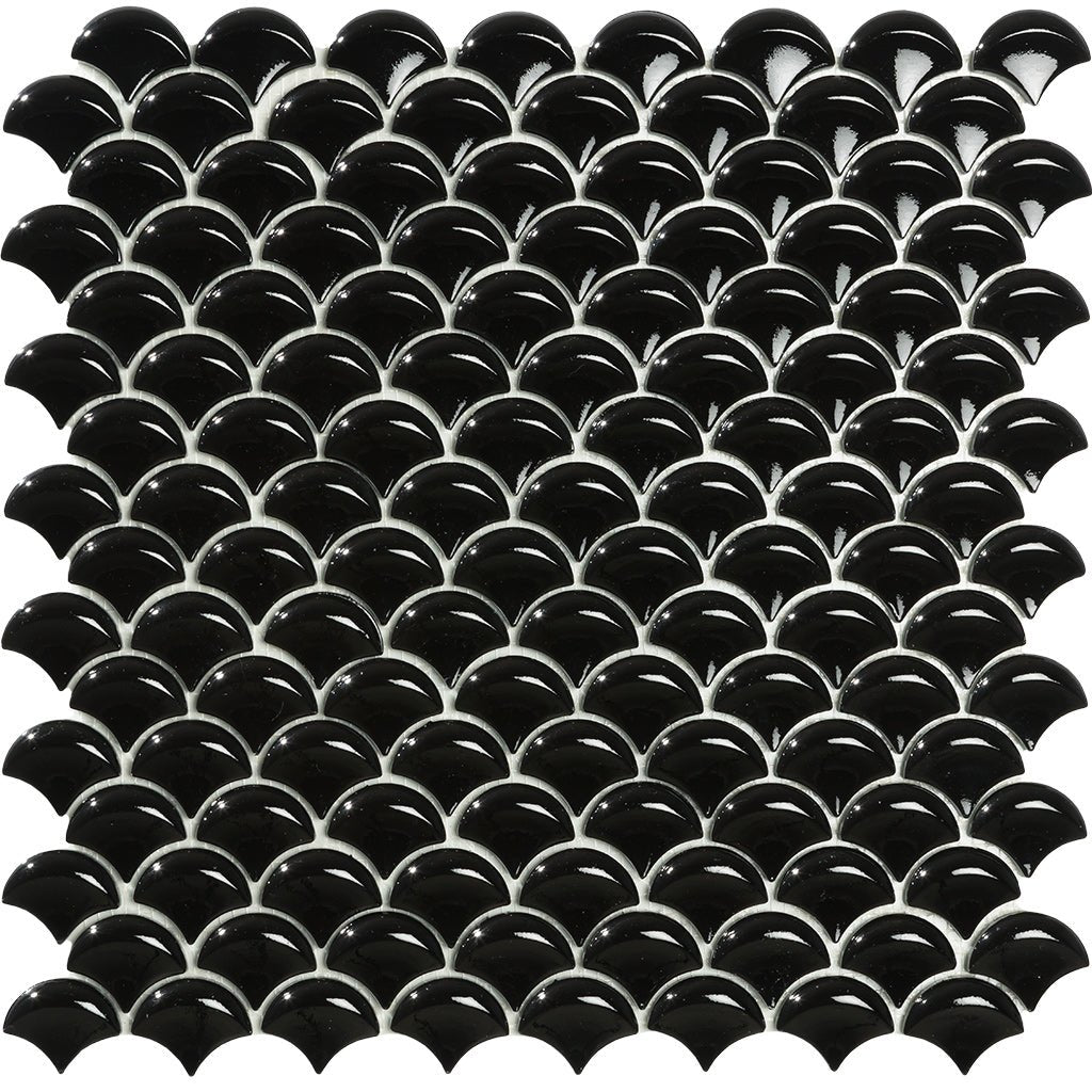 Black Glossy 3D Fish Scale Mosaic Tile | Glass Pool Tile by Vidrepur ...