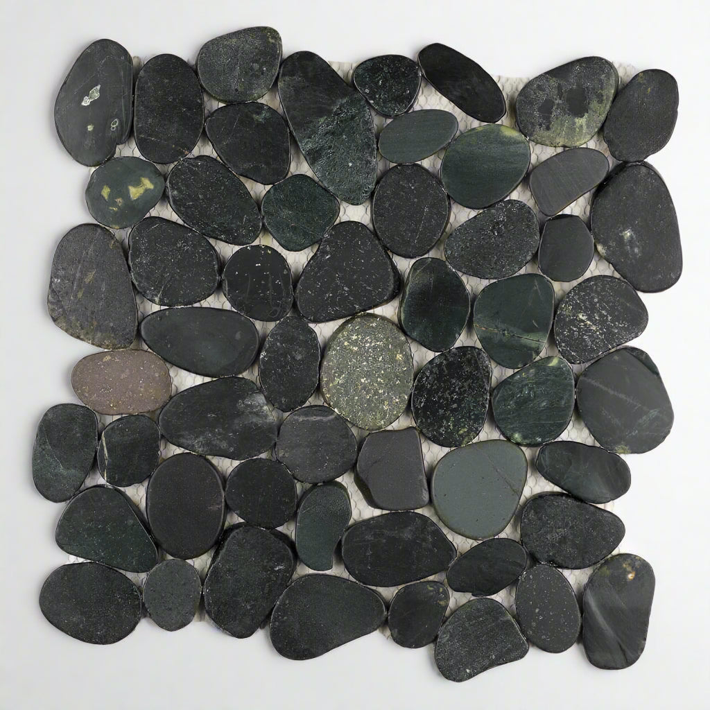 Black - Pebble Tile | Shaved Pebbles Series | Natural Stone Mosaics