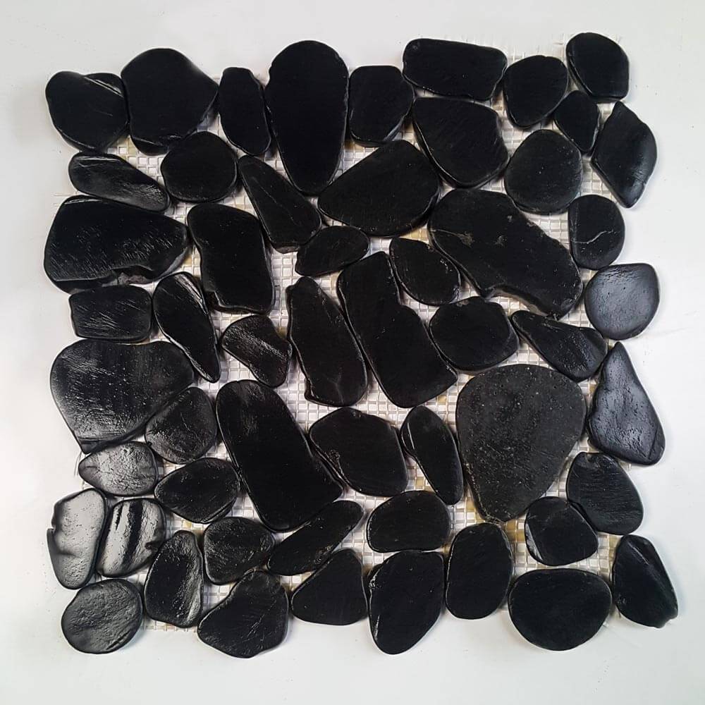 Pure Black - Pebble Tile | Shaved Pebbles Series | Natural Stone ...