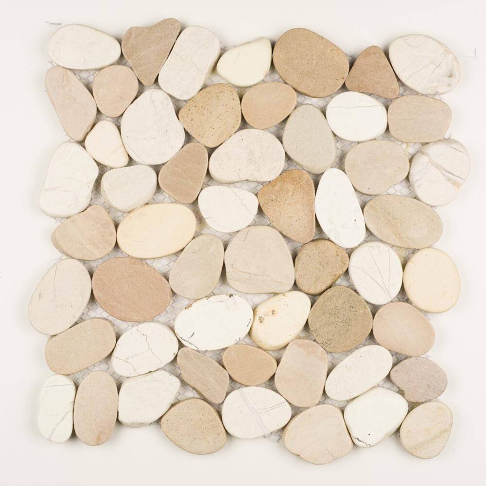 White and Tan - Pebble Tile | Shaved Pebbles Series | Natural Stone Mosaics