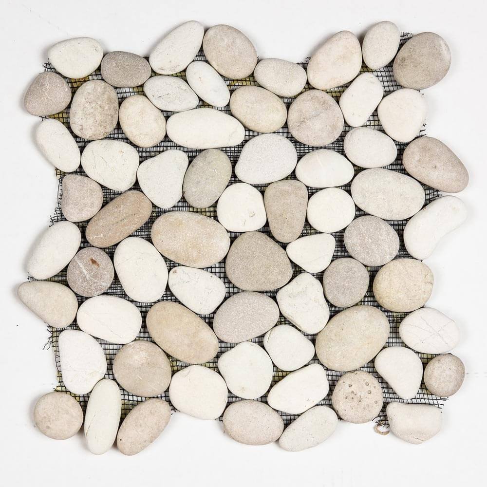 White and Tan - Pebble Tile | Pebbles Series | Natural Stone Mosaics ...