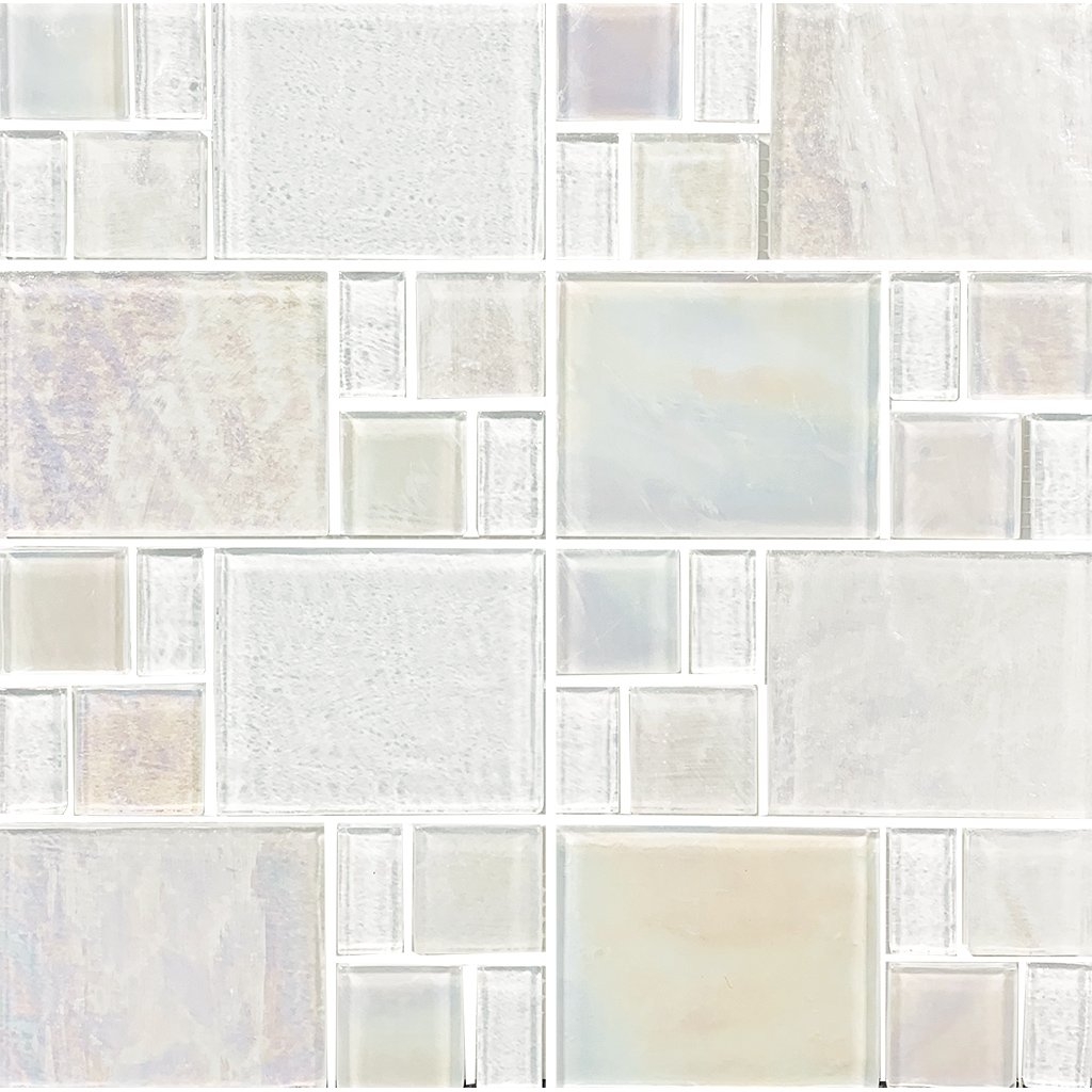 White Mixed Mosaic Glass Tile | KEEPIAZWHITERND | Pool Tile