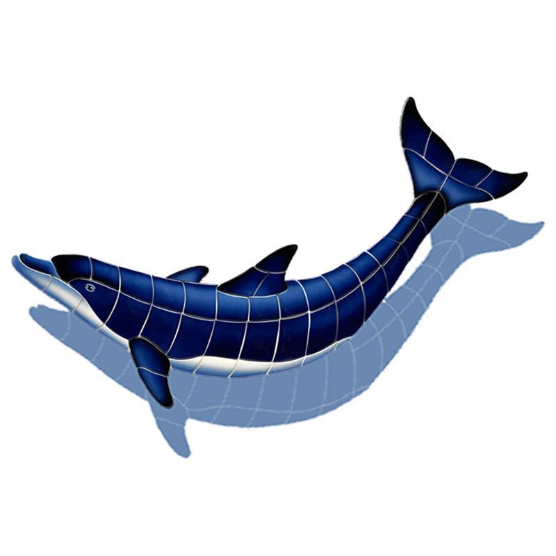 Blue Dolphin-B w/Shadow | BD43-27/SH | Pool Mosaic by Custom Mosaics